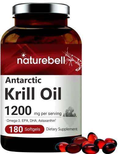 NatureBell Antarctic Krill Oil 1000mg Supplement, 180 Softgels, Natural Source of Omega-3s, EPA ...