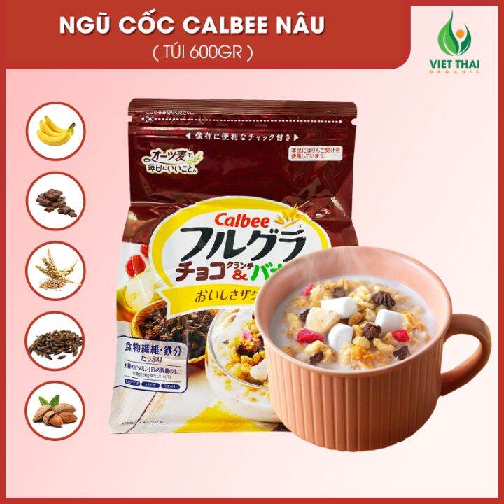 [Siêu Ngon] Ngũ cốc Calbee Nâu Chocolate Crunch & Banana Gói 600gr (Chocolate, Chuối, Quả Mâm ...