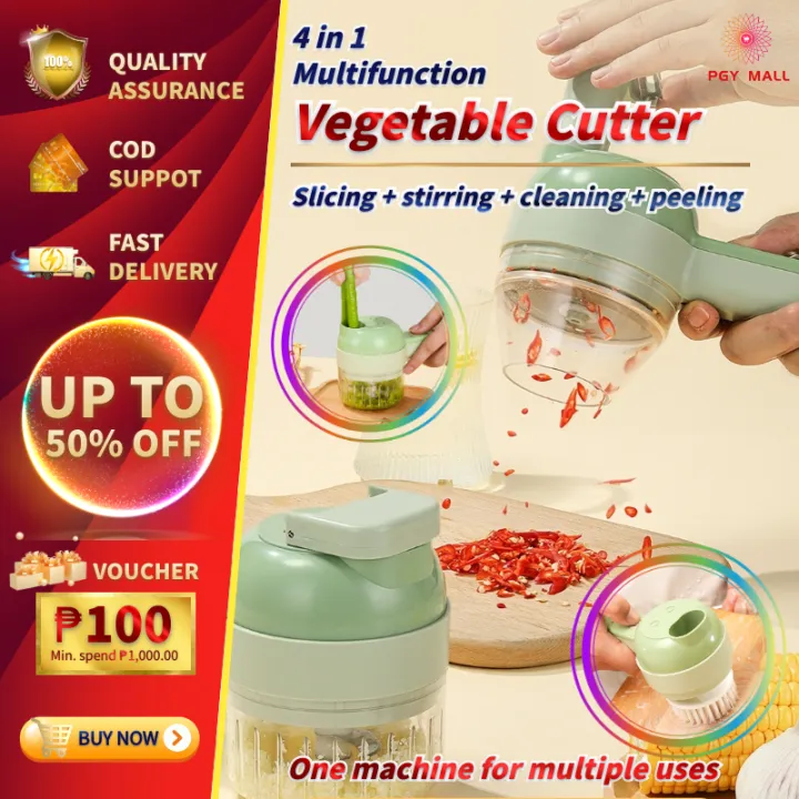 4In1 Multifunctional Electric Vegetable Cutter Slicer Garlic Mud Masher ...