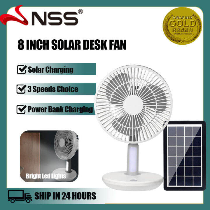 Nss 8" Solar Electric Fan Adjustable Rechargeable Fan mini Fan for ...