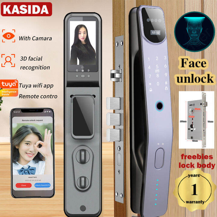 KASIDA automatic door lock wifi tuya smart door lock face recognition smart lock with camera ...
