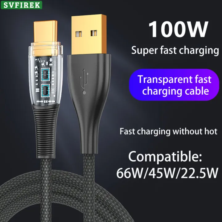 100W Super Fast Charging Cable โปร่งใส PD Data Cable USB C Quick ...