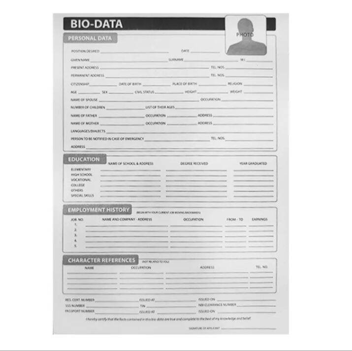 CC BIODATA/RESUME FORM /100 pcs/pack /PERSONAL INFORMATION FORM | Lazada PH