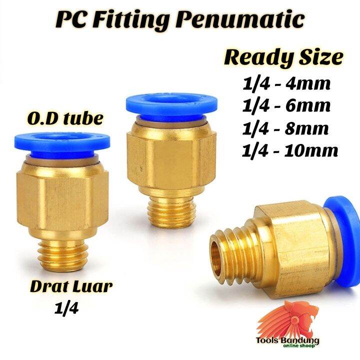 PC fitting Konektor Sambungan Penumatic Lurus Drat Luar 1/4 OD Selang 4 ...