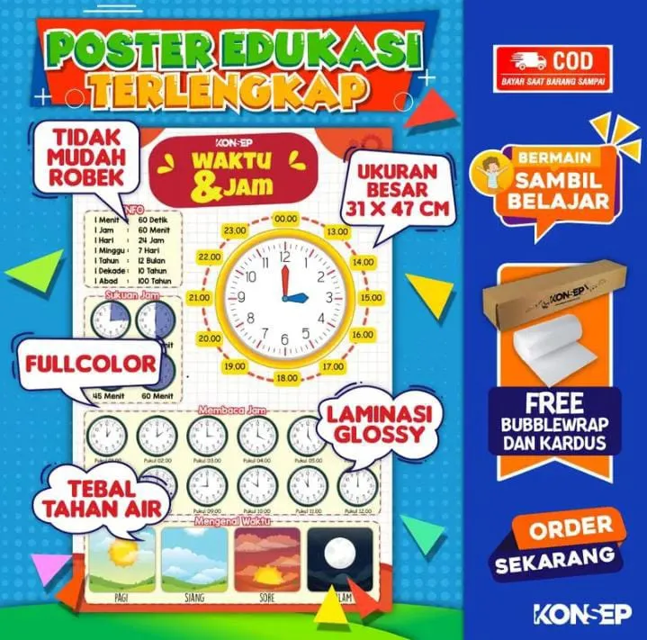 Konsep Poster Anak Seri Waktu & Jam / Poster Edukasi Anak Lembaran Seri ...