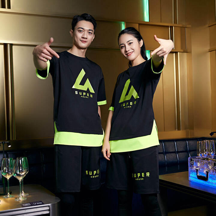 Lonier ชุดทำงานพนักงานบาร์ DJ ในสถานที่กลางคืนชุดแขนสั้นลำลองแบรนด์ยอด ...