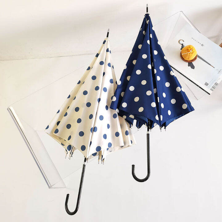 Mistella ร่มด้ามยาวเบาพิเศษกึ่งอัตโนมัติลายจุดสีดำและสีขาวลายจุดใหญ่ ...