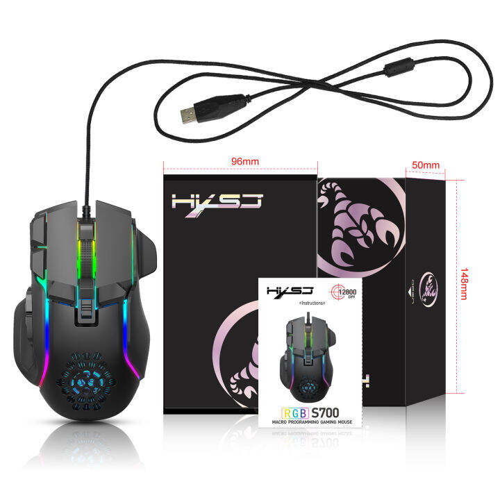 13Color RGB Programmable Wire Gaming Mouse With 10 Buttons Optical Game ...