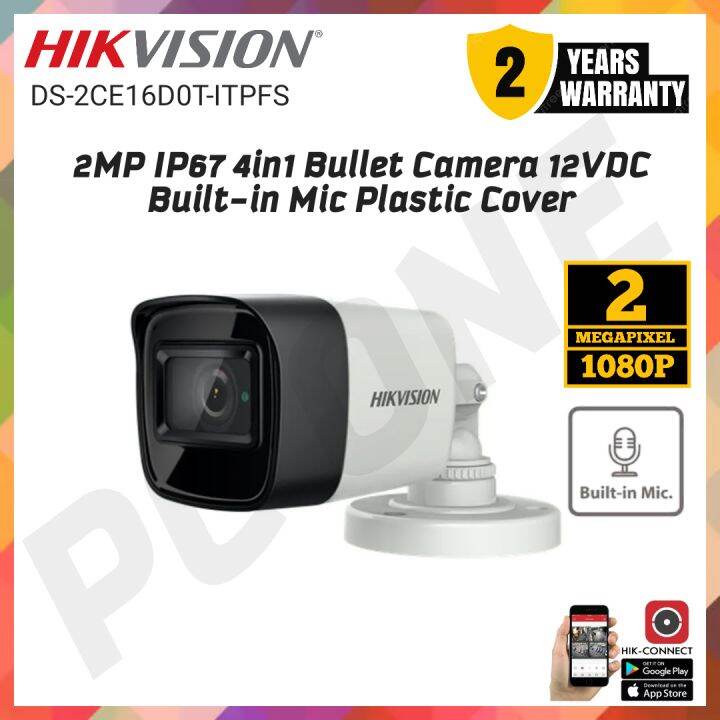 HIKVISION 2MP IP67 4in1 Bullet Camera 12VDC Built-in Mic Plastic Cover DS-2CE16D0T-ITPFS | Lazada PH