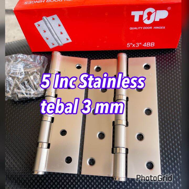 TERLARIS ENGSEL 5 INC STAINLESS TEBAL 3 MM Engsel Pintu 5 Inc Stanlis ...