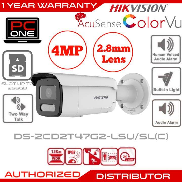 HIKVISION EasyIP ColorVu & AcuSense Strobe Light and Audible Warning 4MP IP67 Bullet IPC [12VDC ...