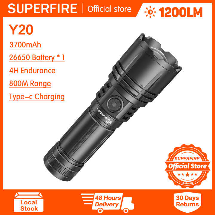 SUPERFIRE Flashlight Y20 Zoom Strong Light Flashlight 800M Long-range ...