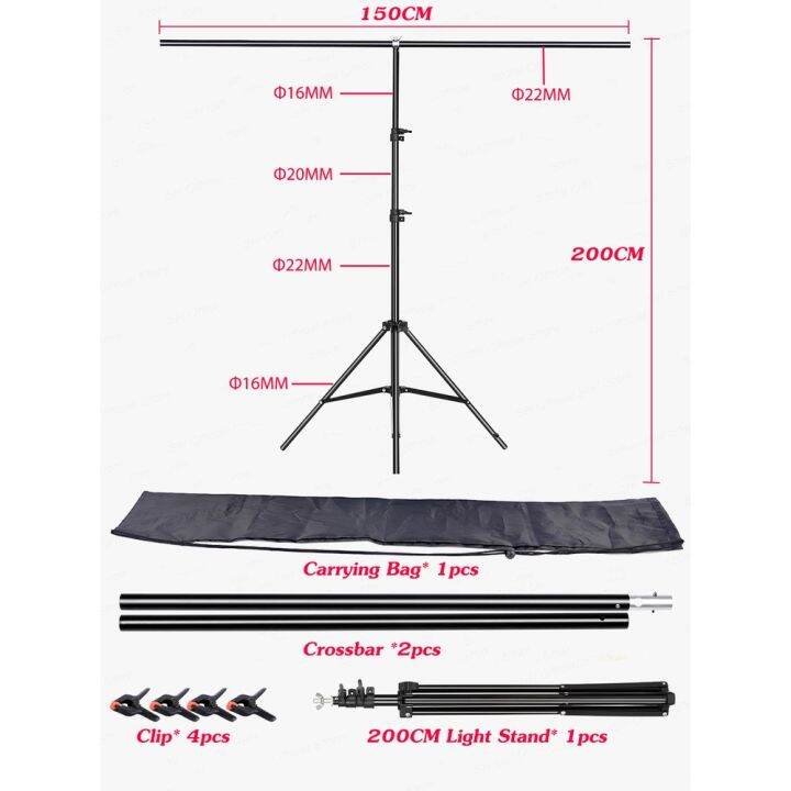 T-Shape Portable Backdrop Support Stand Kit Adjustable Photo Background ...