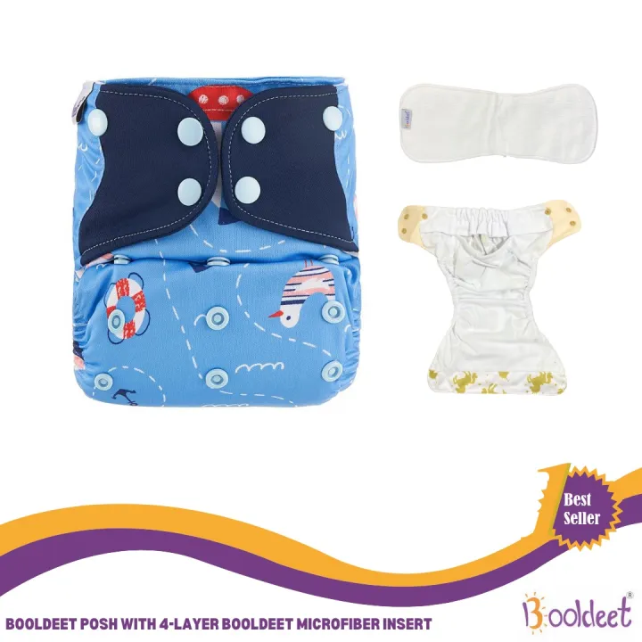Booldeet Posh Cloth Diaper with 4-layer contoured microfiber insert 1 ...