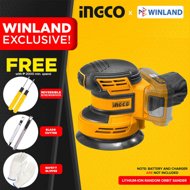 INGCO by Winland Cordless Li-Ion Random Orbital Power Sander Tool ...