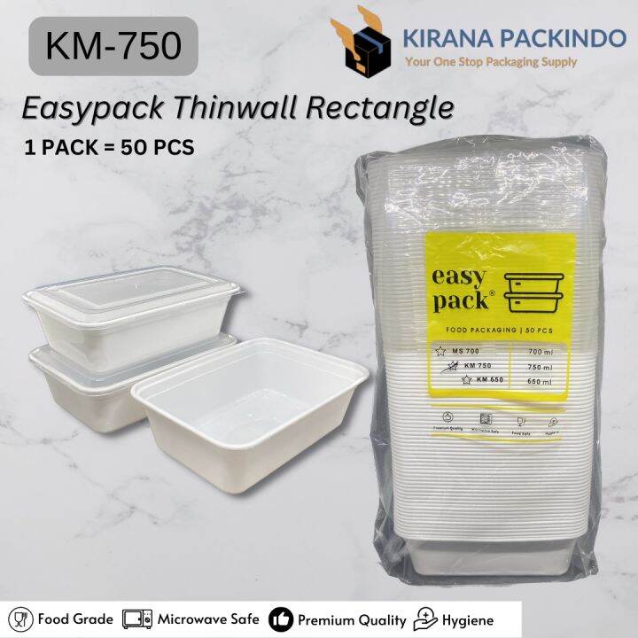 EasyPack ThinwallRectangle (Persegi Panjang) Putih Susu KM-750 - 50pcs Food Container Kotak ...