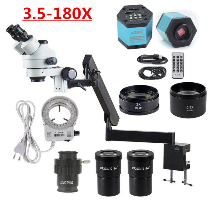 3.5X-90X Simul Focal Trinocular Stereo Microscope with Articulating Arm ...