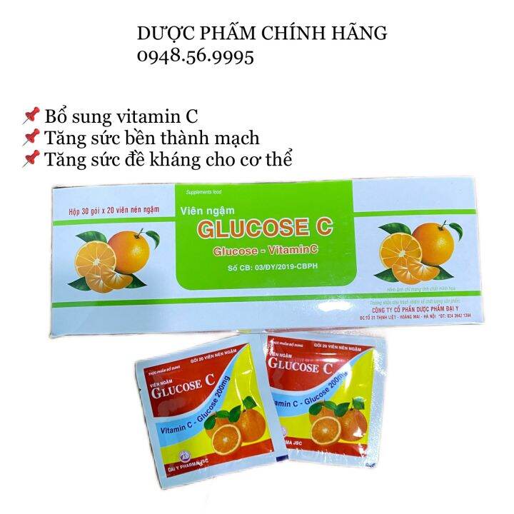 Viên ngậm Vitamin C - Glucose C hộp 30 gói, bổ sung vitamin C tăng ...