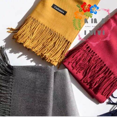 cashmere wool scarf ผ้าพันคอ ผ้าคลุมไหล่ แคชเมียร์วูลสีพื้น | Lazada.co.th