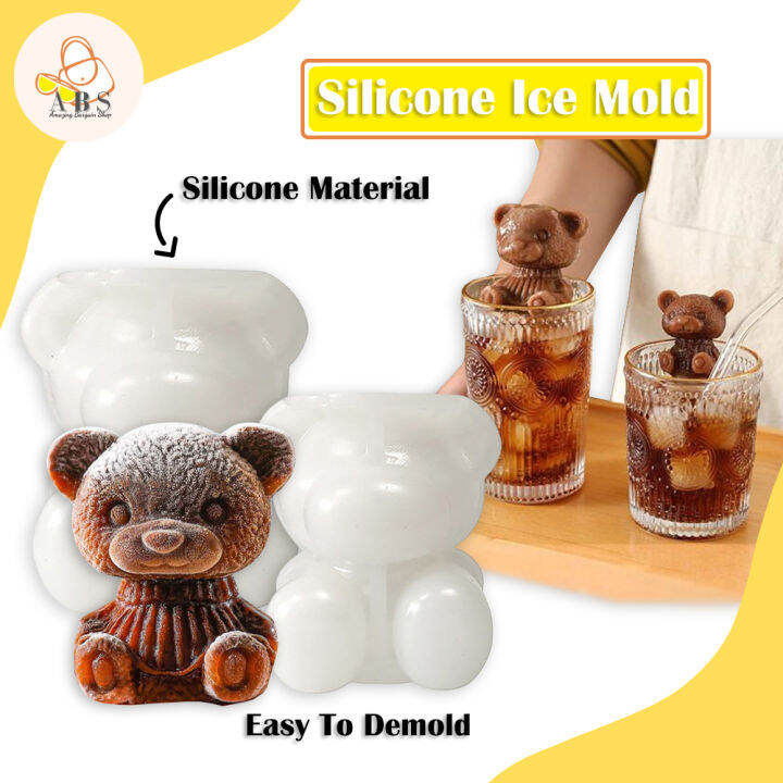 ABS Ice Mold Silicone Bear Shape 3D Cute Animal Creative Coffee Milk ...