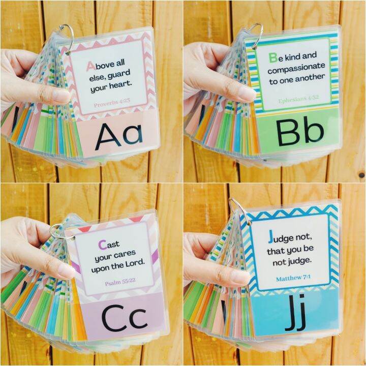 Alphabet scripture flashcards pastel design for kids bible memory verse ...
