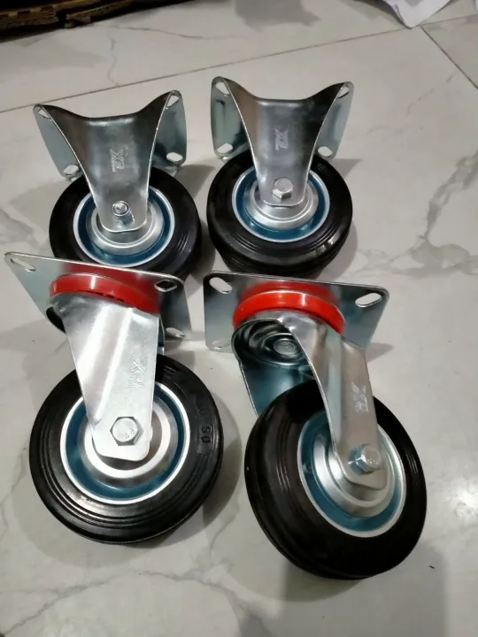 roda karet 4 inchi satu set hidup mati 4pcs roda lori roda gerobak | Lazada Indonesia