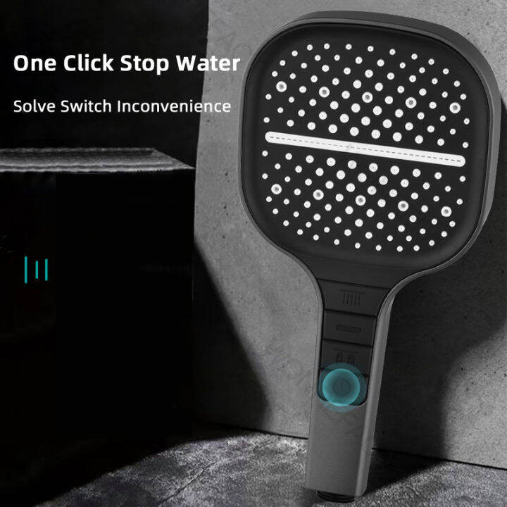 New 7 Modes Shower Head High Pressure Water Saving Rainfall Showerhead Adjustable One Key Stop ...