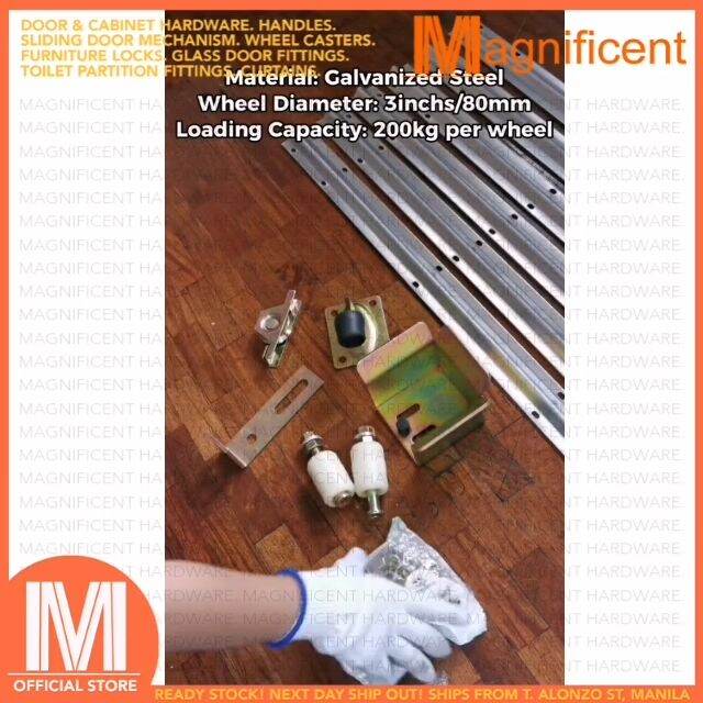 Sliding Gate V-Groove Hardware Set (Rollers, Tracks, Stopper, Catcher ...