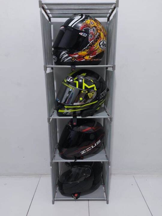 RAK HELM 5 SUSUN 4 RUANG RAK PAJANGAN RAK SUSUN RAK BUKU LEMARI HELM ...