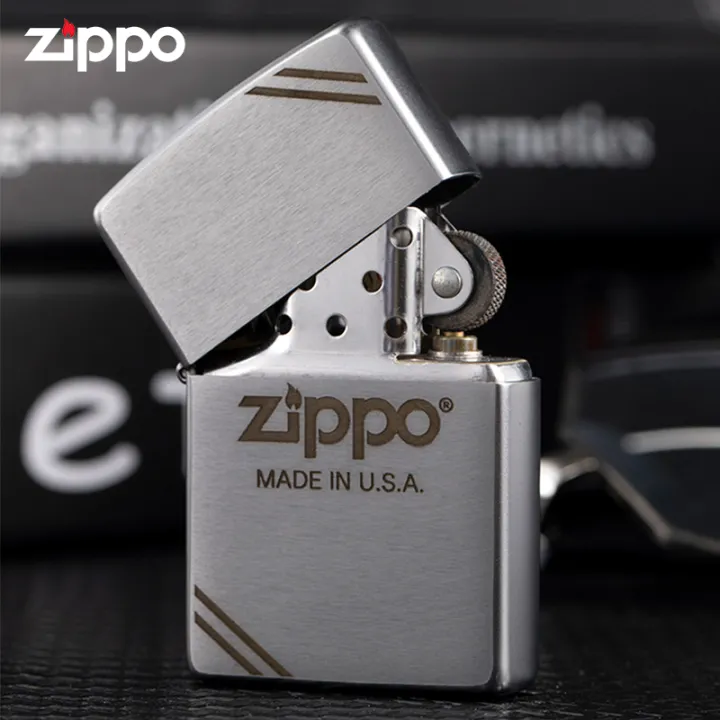 Zippo Made in USA Logo Design Brushed Chrome Windproof Pocket Lighter | Zippo M-49791-370 ...