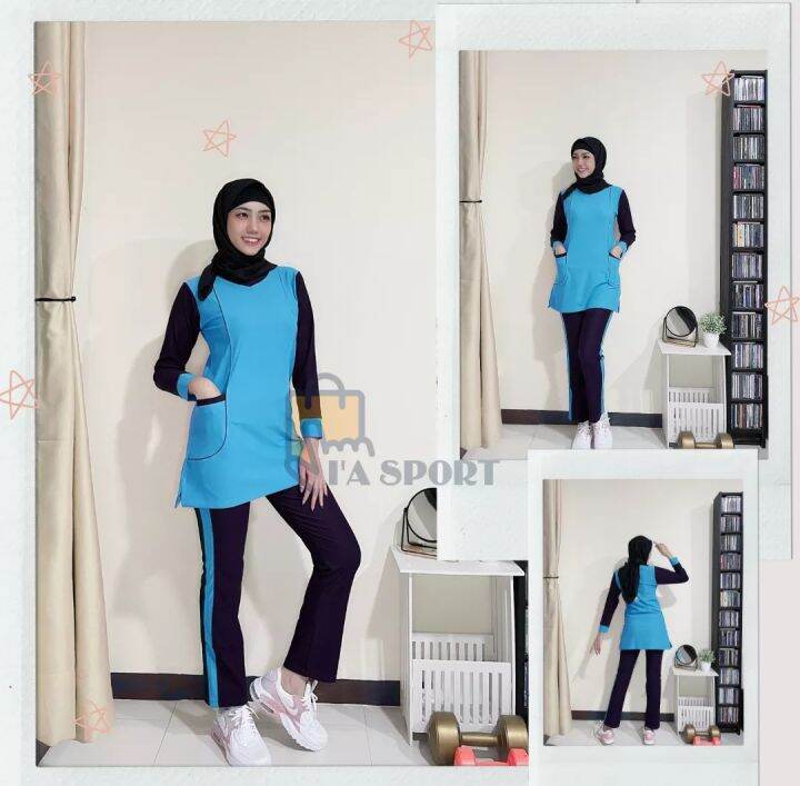 BAJU SENAM MODERN WARNA BIRU CELANA HITAM TUNIK | Lazada Indonesia