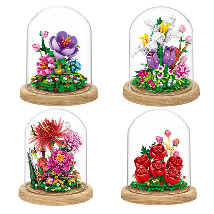 Kmoist บล็อกตัวต่อดอกไม้พร้อมฝาปิดอะคริลิควันวาเลนไทน์ของขวัญวันเกิดใส่กันของเล่นสำหรับเด็กเด็ก ...