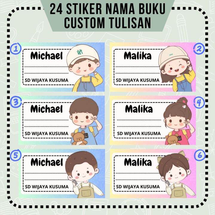 STIKER NAMA BUKU CUSTOM TULISAN ISI 24PCS | Lazada Indonesia