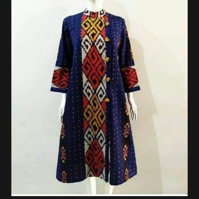 midi dress tenun biru simple tumpal toraja tengah | Lazada Indonesia