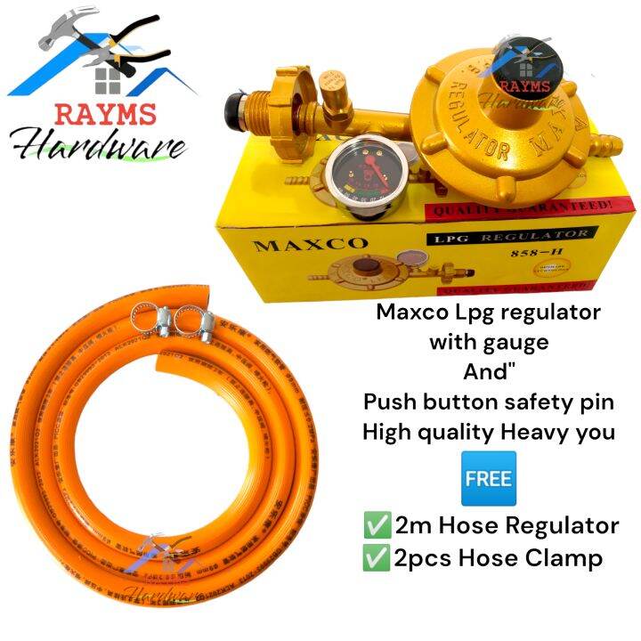 Maxco Lpg regulator with gauge and Push button safety pin Heavy duty 🆓 ...