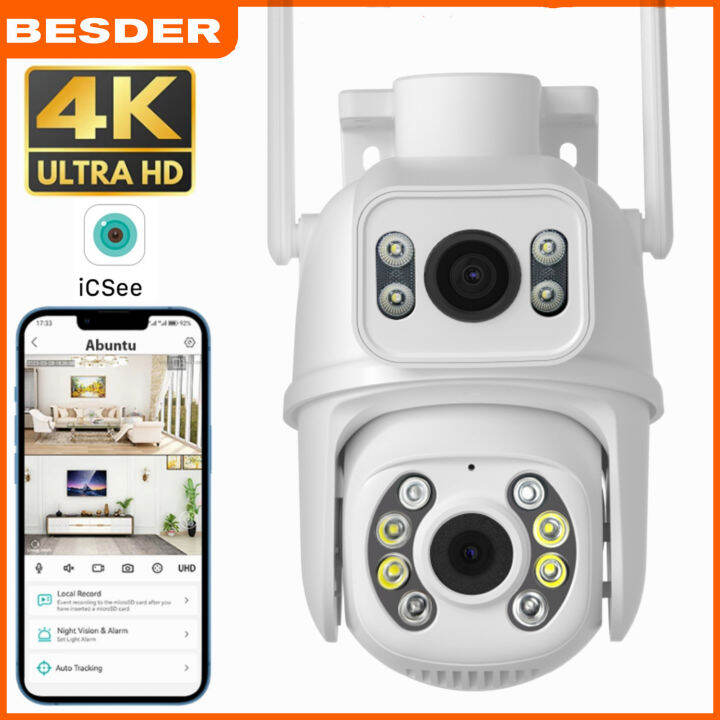 BESDER 8MP 4K PTZ WiFi Camera Dual Lens With Dual Screen IP Camera Ai Human Detect Auto Tracking ...