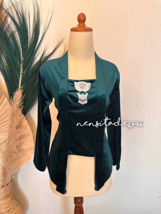Kebaya Bludru Kutubaru - Warna Hijau Botol | Lazada Indonesia