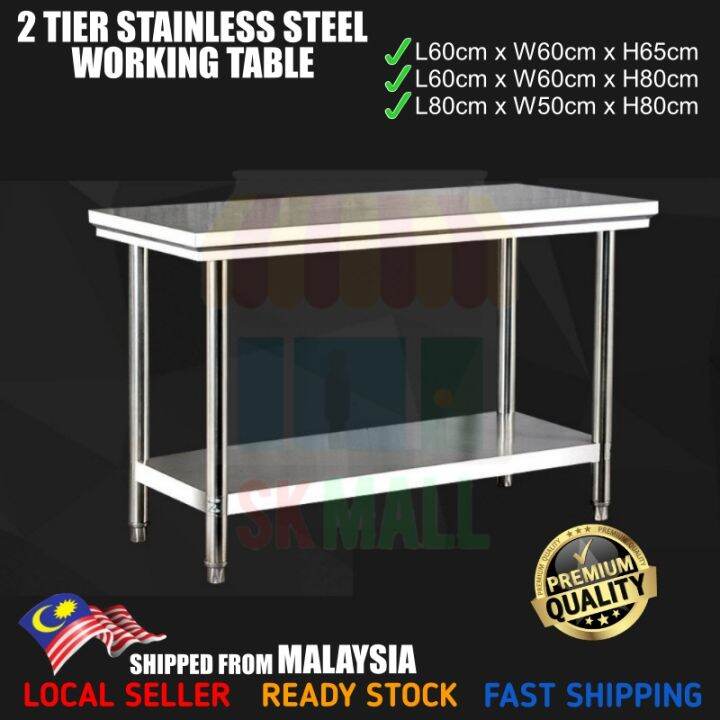 2 Tier Heavy Duty Stainless Steel Kitchen Cooking Working Table Meja ...