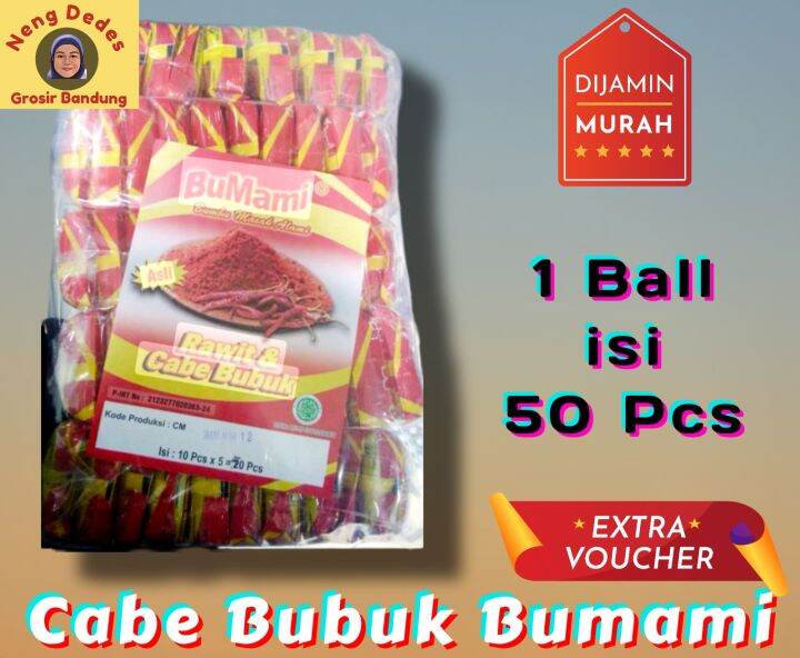 1 Ball Bumami Merah, Rawit dan Cabe Bubuk, Kemasan 40 Gram Isi 50 Pcs ...