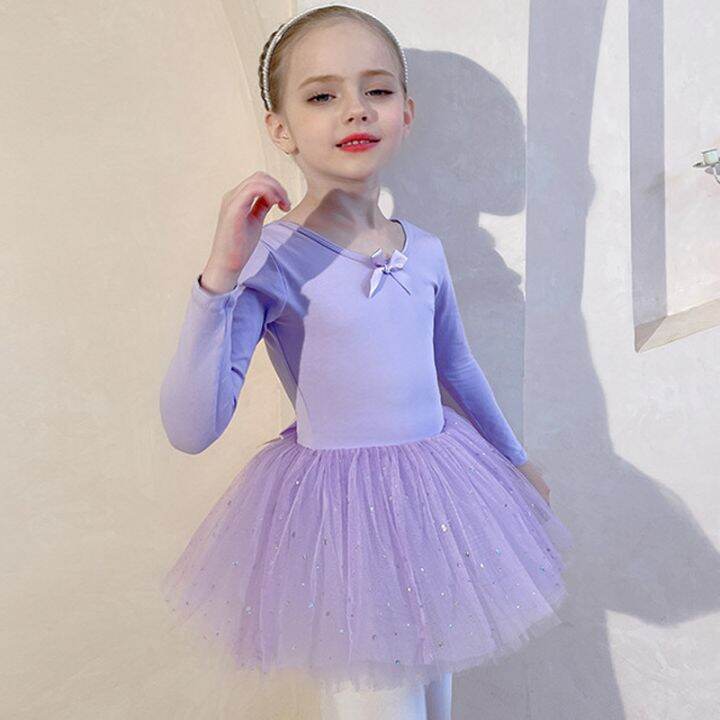 Girls' purple tutu dance dress short-sleeved sequined gauze dress ...