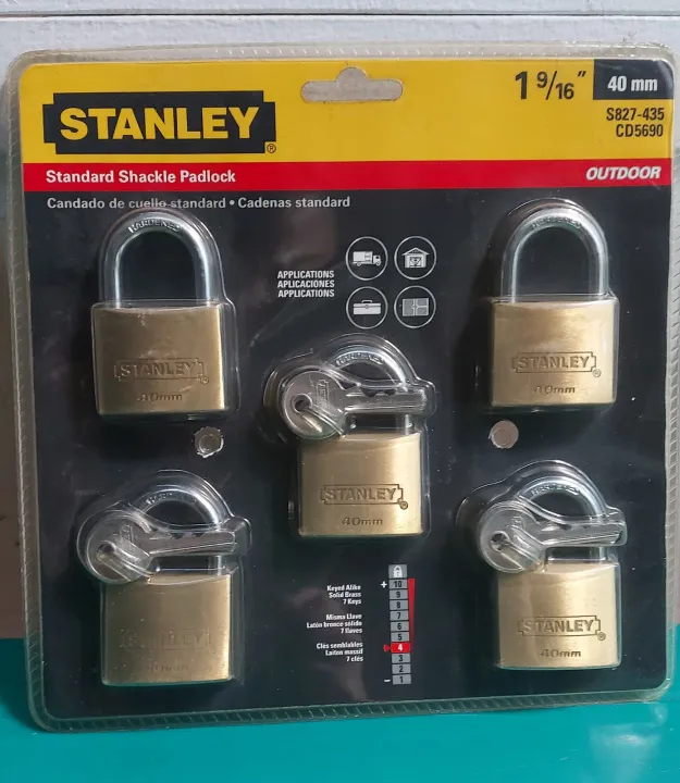 STANLEY SOLID BRASS PADLOCK 5PCS/SET 40MM DOUBLE LOCKING SHACKLE ...