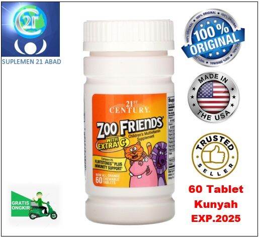 Multivitamin untuk anak-anak 21st Century Zoo friends 60 tablet kunyah ...