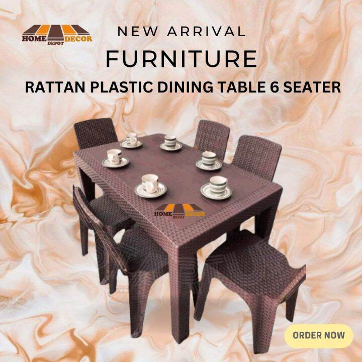 HDD rattan plastic table and chair 6seaters dining set black and brown ...