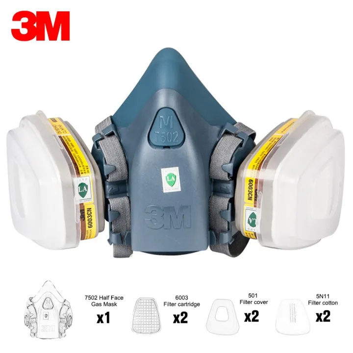 3m 7502 with 3m 6003 organic vapor and acid gases with 2pcs 3m 5n11 ...