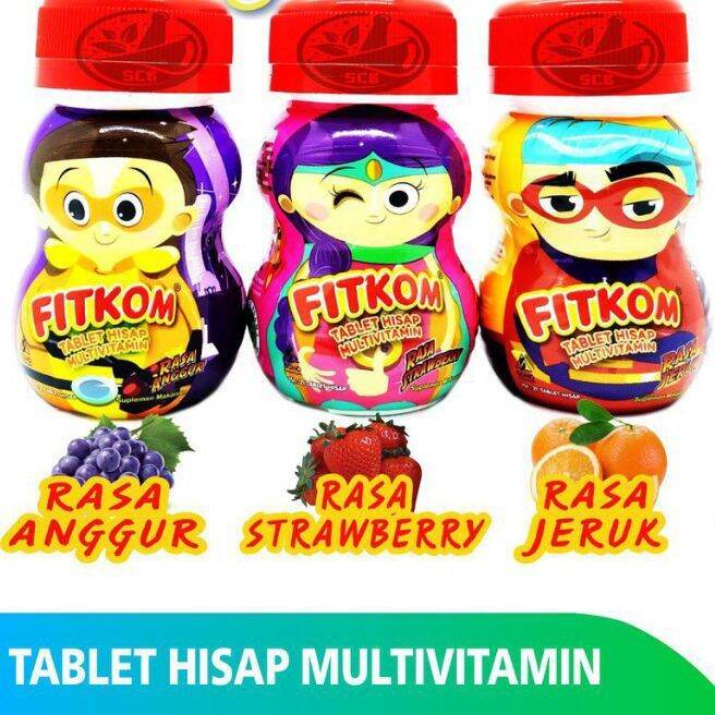 FITKOM TABLET HISAP MULTIVITAMIN ANAK 21 TABLET RASA STRAWBERRY ANGGUR ...