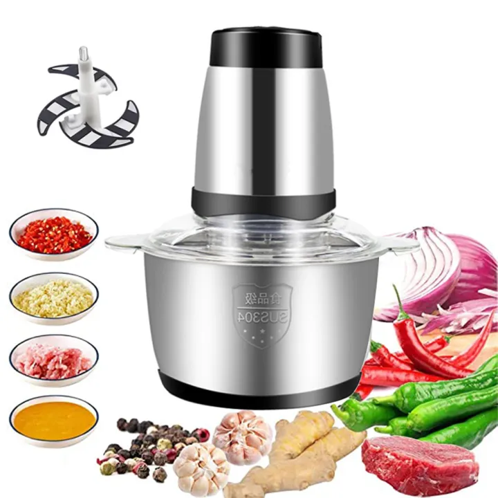 2L Capacity Electric Chopper Meat Grinder Mincer 2 Speeds 304 Stainless Steel Food Processor ...