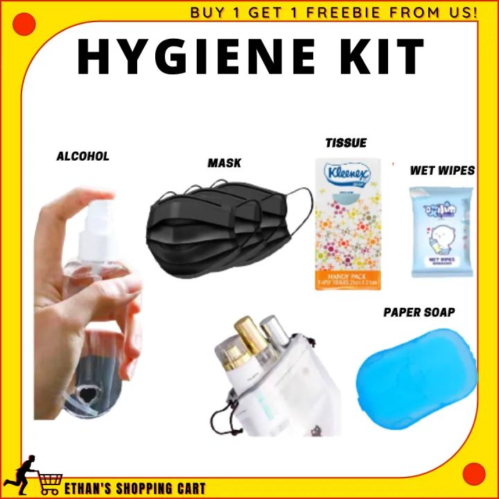 Ethan Sc. New Normal Hygiene Kit. Alcohol dispenser, 3pcs Mask, Wipes ...