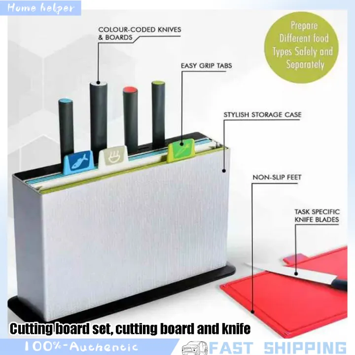 Index Cutting Board Set with 4 Matching Knives and Storage Case Color ...
