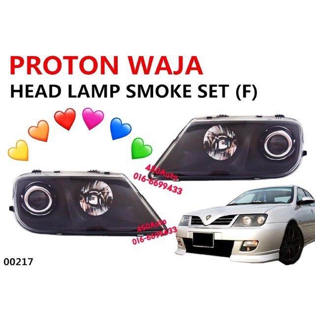 PROTON WAJA 2000 MMC CAMPRO HEAD LAMP FULL BLACK SMOKE GLASS SET LAMPU ...