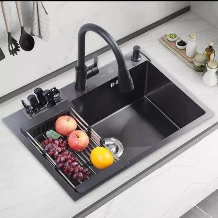 Kitchen sink 7545 BLACK STAINLESS SUS 304-minimalis | Lazada Indonesia